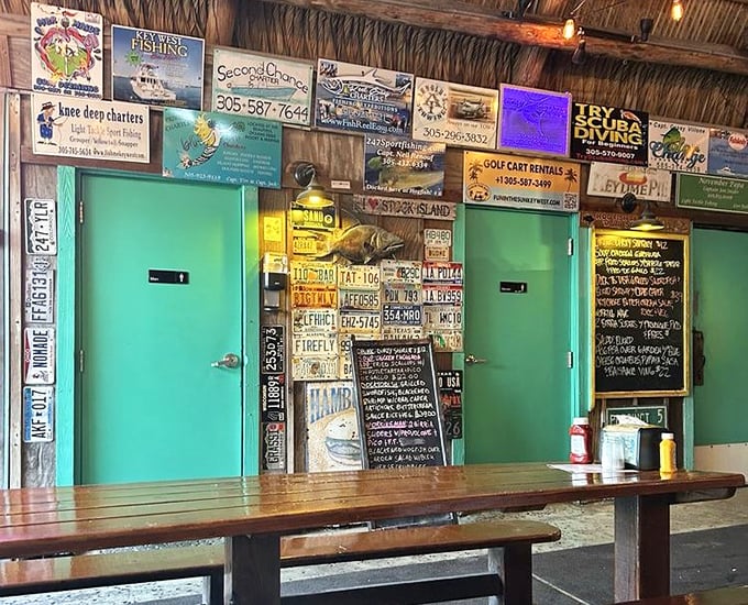 Even the restroom signs here have more personality than most restaurants' entire decor – that's commitment to character.