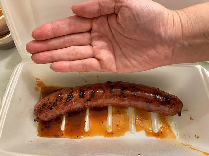 Size matters when it comes to sausage links. This smoke-kissed beauty could make even the most dedicated health nut reconsider their life choices.