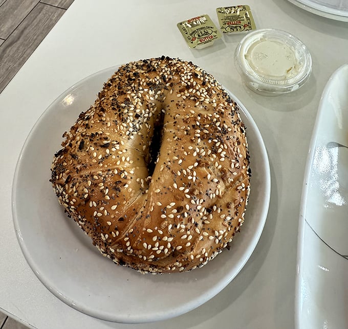 The everything bagel – where sesame and poppy seeds unite in perfect harmony on a chewy ring of dough that New York expats approve of.