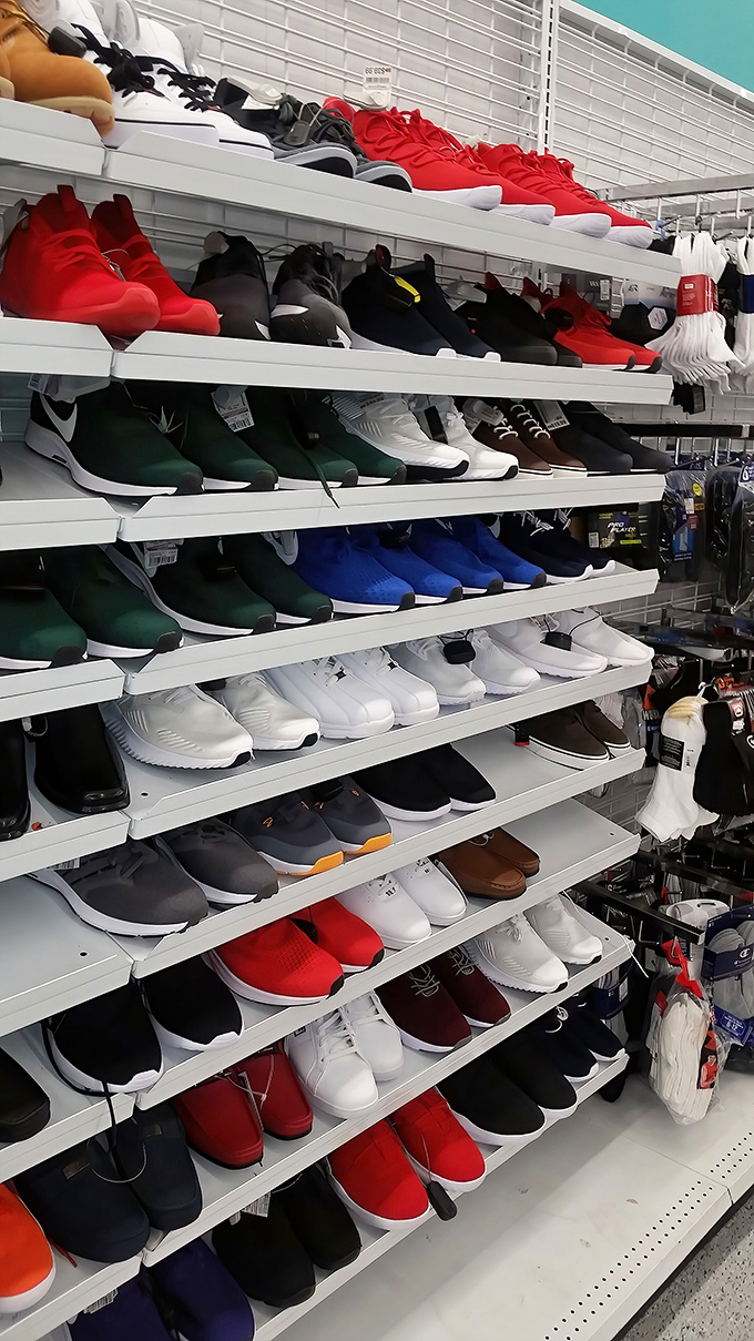 Athletic shoes in every color of the rainbow – because at these prices, why choose between red sneakers and blue ones?