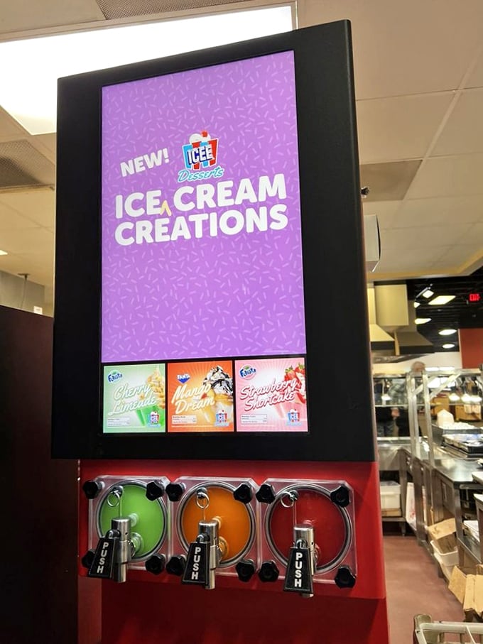 The ICEE machine's vibrant trio of flavors promises brain freeze nirvana – childhood nostalgia with adult portion control conveniently forgotten.
