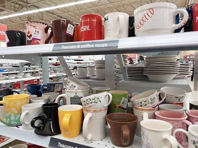 Coffee mugs bearing vacation destinations and motivational phrases—silent witnesses to thousands of Monday morning complaints and revelations.