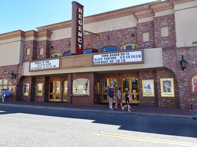 Even the movie theater embraces mission-style architecture—because in San Juan Capistrano, even your popcorn comes with a side of history.