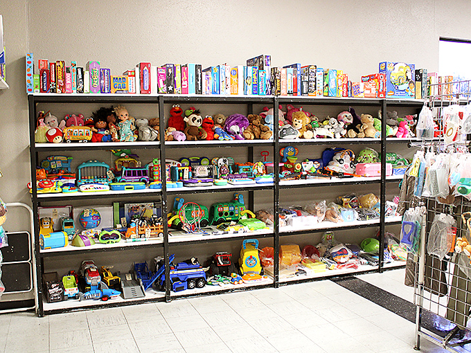 Stuffed animals hoping for second chances and board games with most of their pieces – childhood nostalgia at bargain prices.