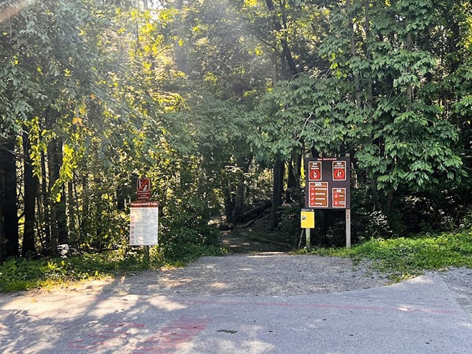 The trailhead welcomes adventurers with clear signage, the official "You are about to see something amazing" announcement from the park service.