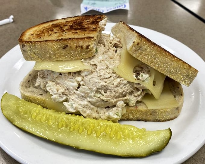Even the tuna sandwich gets the Slyman's treatment – generous filling, perfectly grilled bread, and that essential pickle spear.