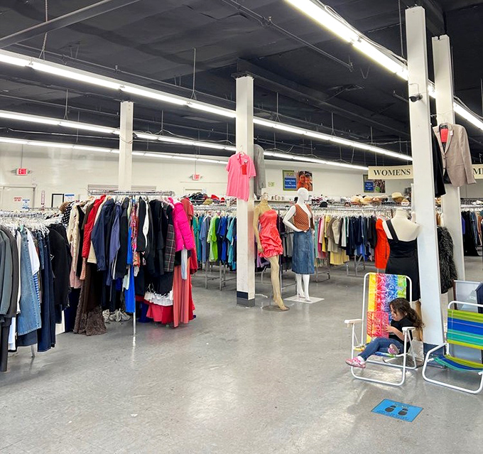 The women's department showcases fashion's cyclical nature—yesterday's trends waiting patiently to become tomorrow's vintage finds.