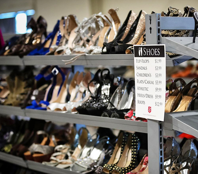 Cinderella would approve of this shoe selection—from practical flats to party-ready heels, all organized by size and priced to move.