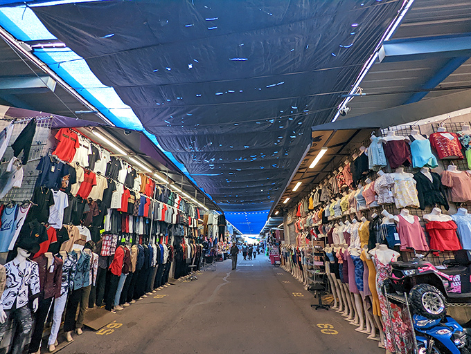 A canyon of clothing stretches toward the horizon. If you can't find it here, you probably don't need it!