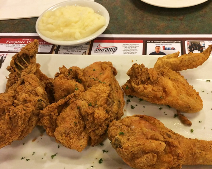 Fried chicken that makes you question why you'd ever eat anything else. Golden, crispy, and served with mashed potatoes—comfort food's greatest hits album.