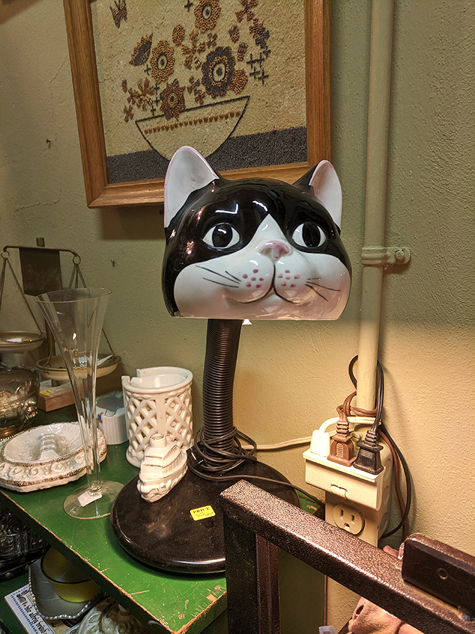 Not just a lamp, but a conversation piece! This quirky cat-headed creation proves that yesterday's oddities make today's most charming home accessories.