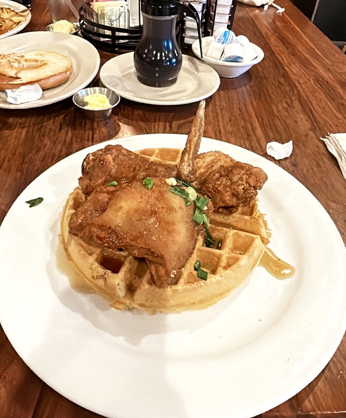 Chicken and waffles – the ultimate "why didn't we think of this sooner?" breakfast innovation that makes Monday mornings bearable.