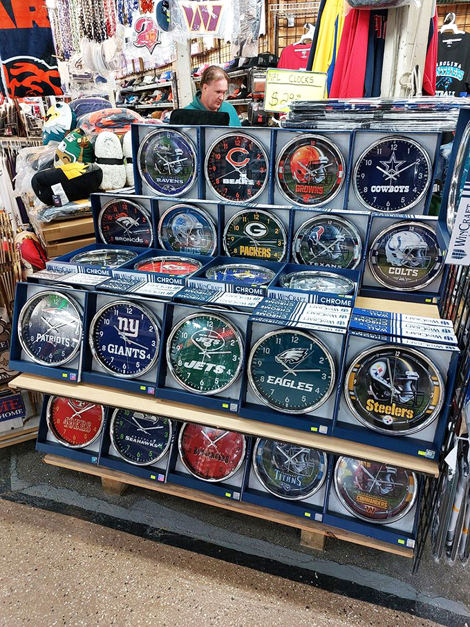 Time flies when you're shopping, unless you're in the clock section—then time is literally everywhere, branded with your favorite NFL team's logo.