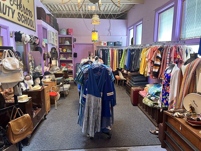 The vintage clothing section: where today's "fast fashion" shoppers discover what "built to last" actually meant in grandma's day.