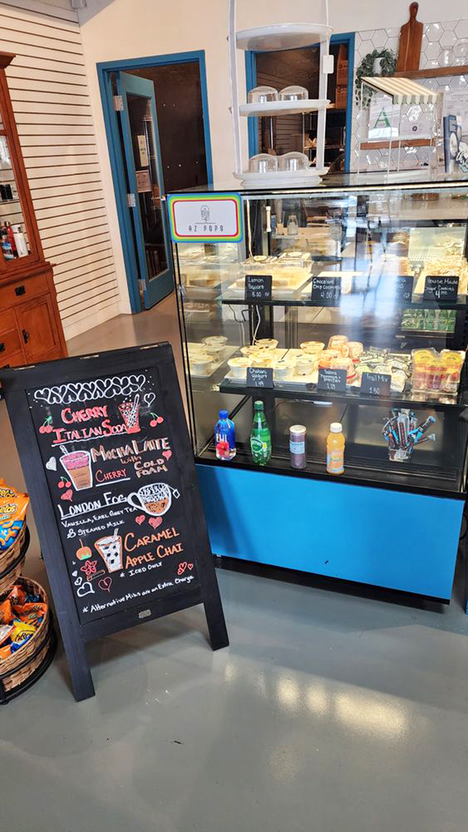 Desserts that look homemade because they probably are. The chalkboard menu promises coffee concoctions that rival any fancy café, minus the pretension.