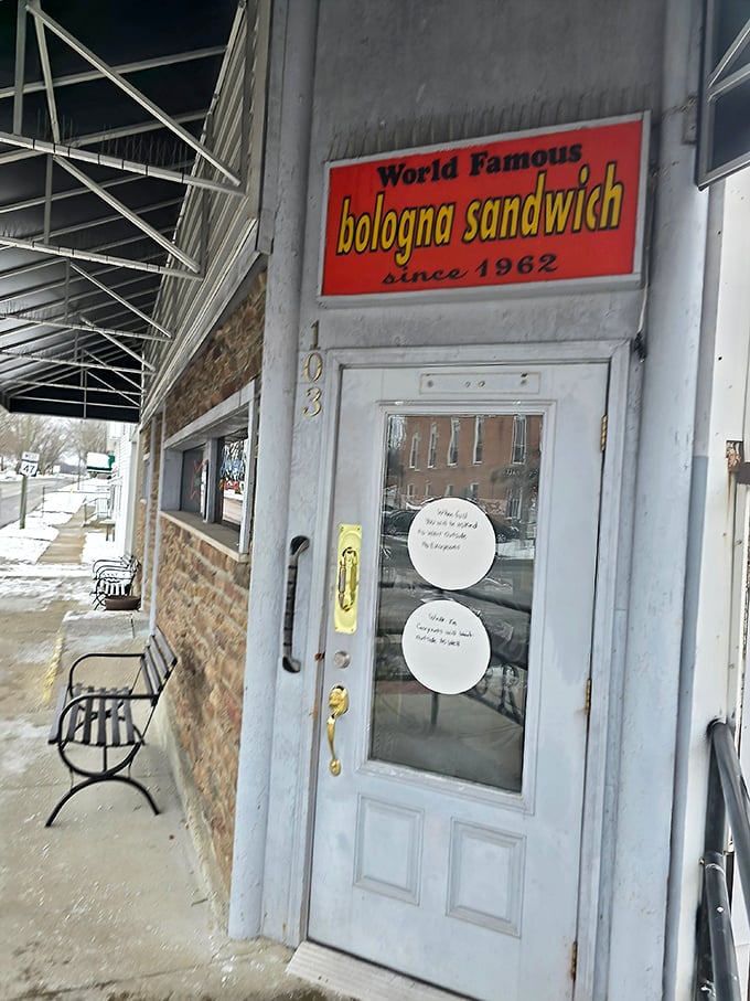"World Famous Bologna Sandwich Since 1962" isn't hyperbole—it's a promise kept for generations. This doorway is a portal to sandwich nirvana.