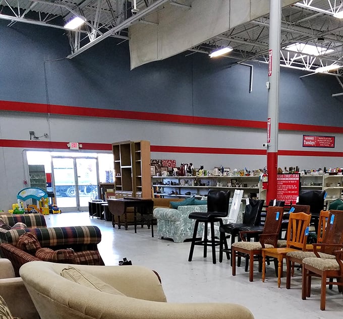The furniture section offers everything from "grandma chic" to "just moved into my first apartment." That beige sofa has Netflix marathon potential.