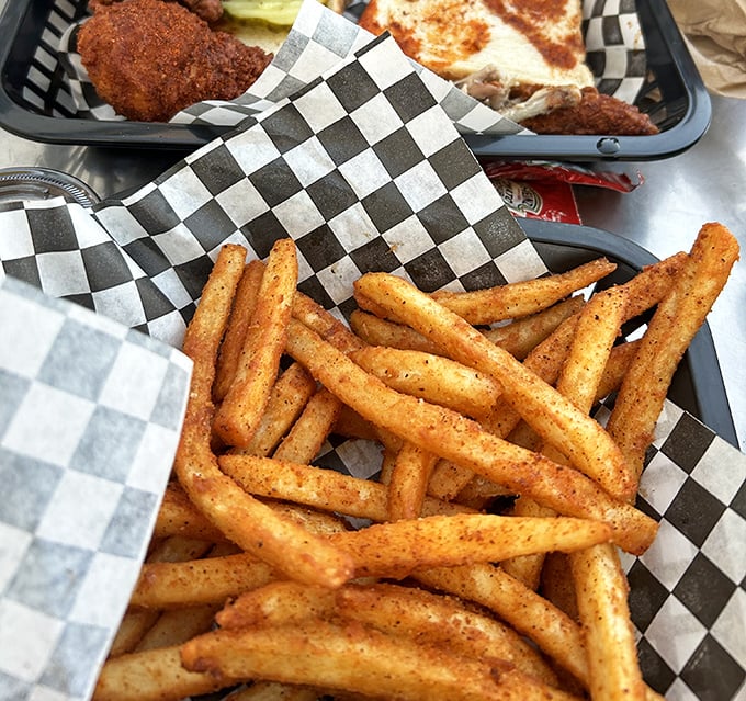 Fries with just enough seasoning to stand on their own, yet humble enough to complement the chicken without competing for attention.