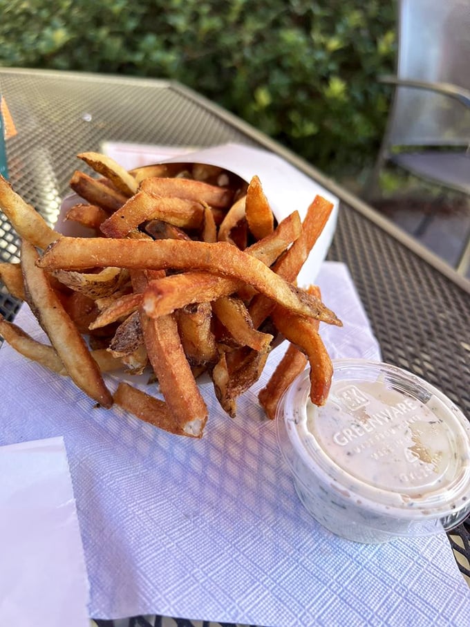 Hand-cut fries with the perfect crunch-to-fluff ratio—the supporting actor that sometimes steals the whole show.