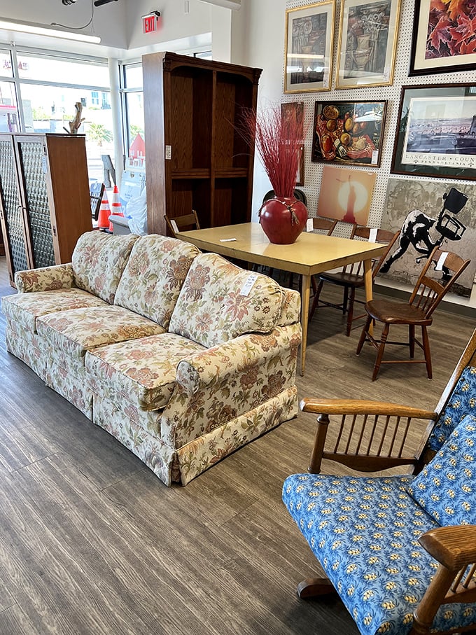 Furniture vignettes create mini living rooms throughout the store – that floral sofa has seen some stories and is ready to hear yours.