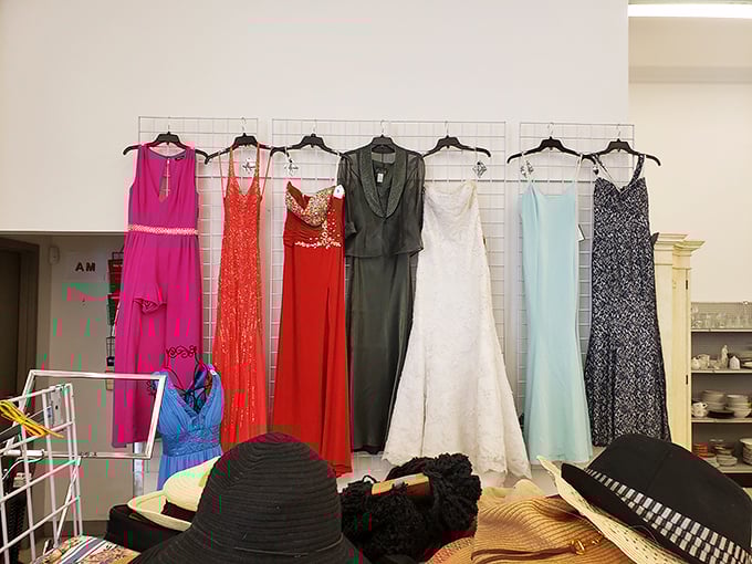 Formal wear that's ready for its second chance at glamour. That wedding dress has stories to tell—and at thrift prices, you can write the next chapter.