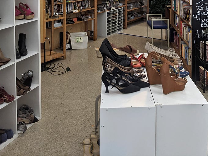 Shoe heaven for the vintage-minded. Those black heels have stories to tell—probably involving dance floors from decades past.