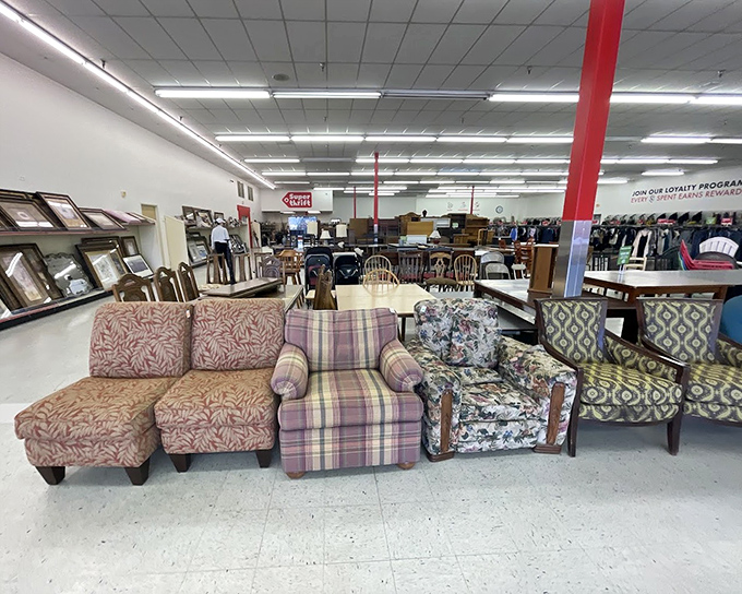 Office chairs, dining sets, and enough frames to document your entire family tree. The furniture department is basically IKEA without the assembly.