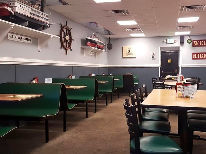 The empty booths await the morning rush like theater seats before a beloved show – green vinyl booths that have cradled countless conversations.