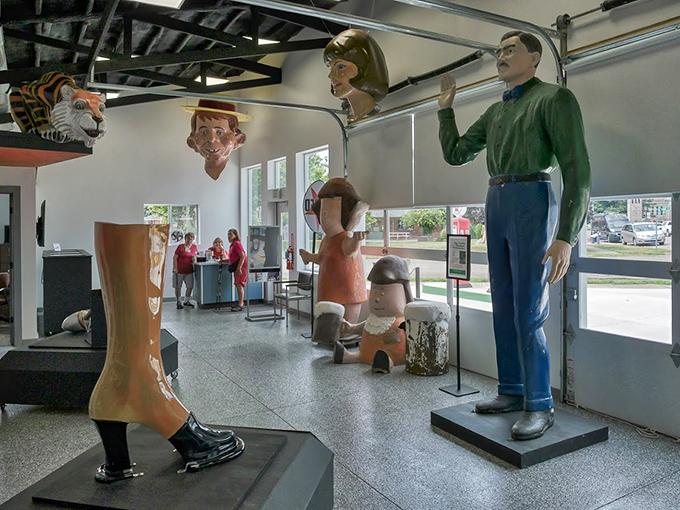 A legless wonder! This boot-shaped fragment shows how these roadside giants were modular—mix and match parts creating unique characters for businesses nationwide.