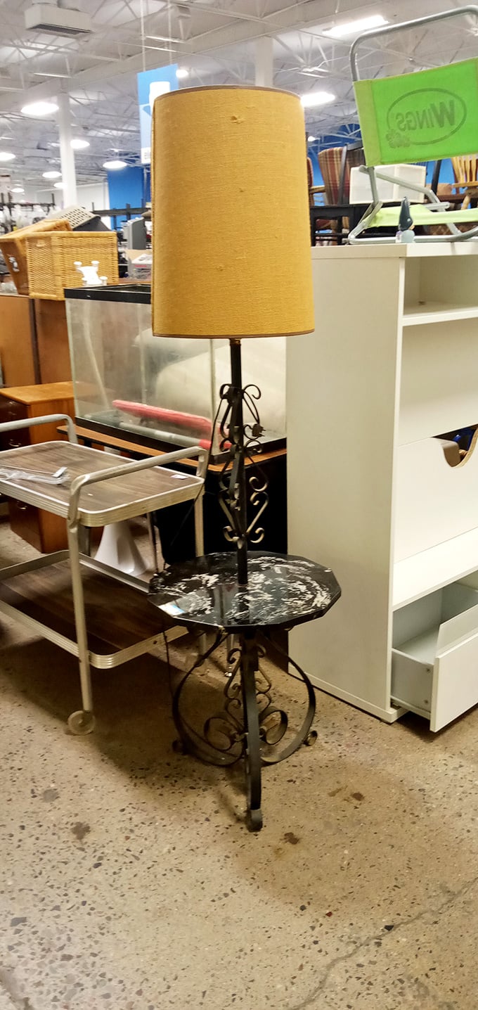 This vintage floor lamp isn't just lighting—it's time travel in metal and fabric form, ready to cast a glow on its next chapter.