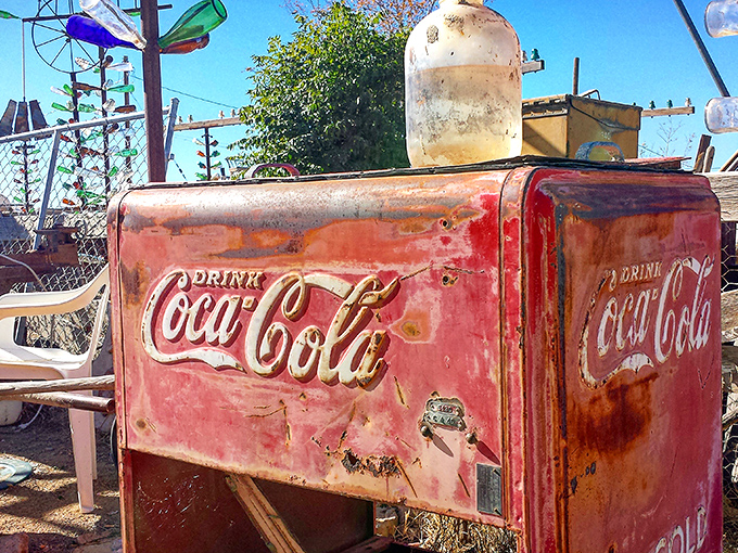 This faded Coca-Cola cooler has retired from refreshing thirsty travelers to becoming art itself – the ultimate American recycling story.