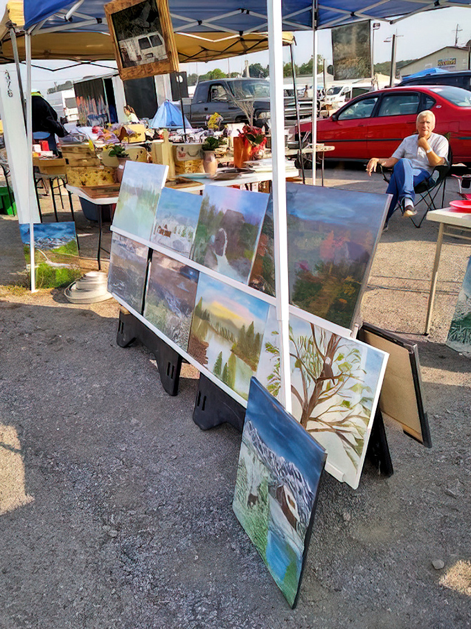 Local landscapes captured on canvas, displayed under the open sky. These paintings don't just show Ohio—they reveal how artists see our everyday world.
