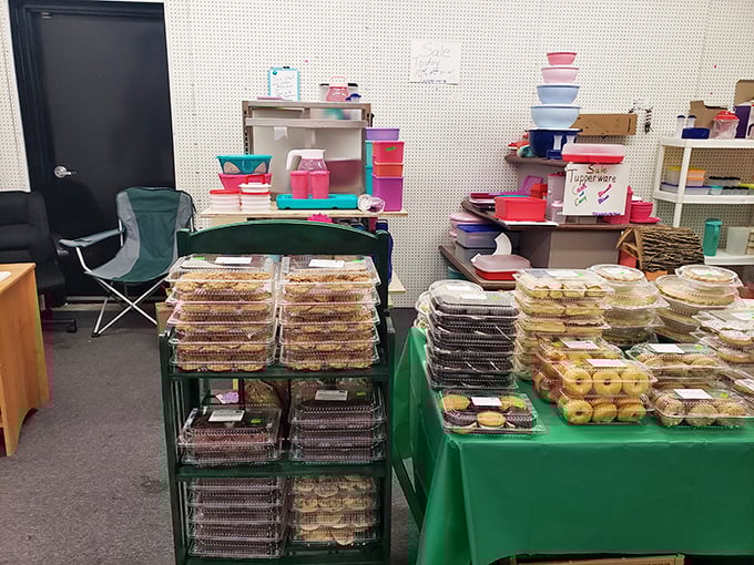 Homemade donuts and pastries that laugh in the face of your diet resolutions. The plastic containers can barely contain their sugary, carb-loaded magnificence.