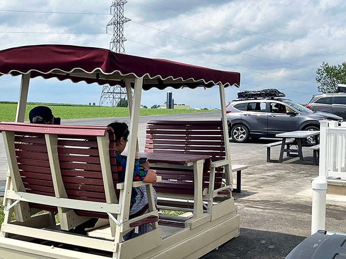 The outdoor glider offers a front-row seat to Lancaster County's slower rhythms. The perfect spot to contemplate life's big questions—or just enjoy that pretzel.