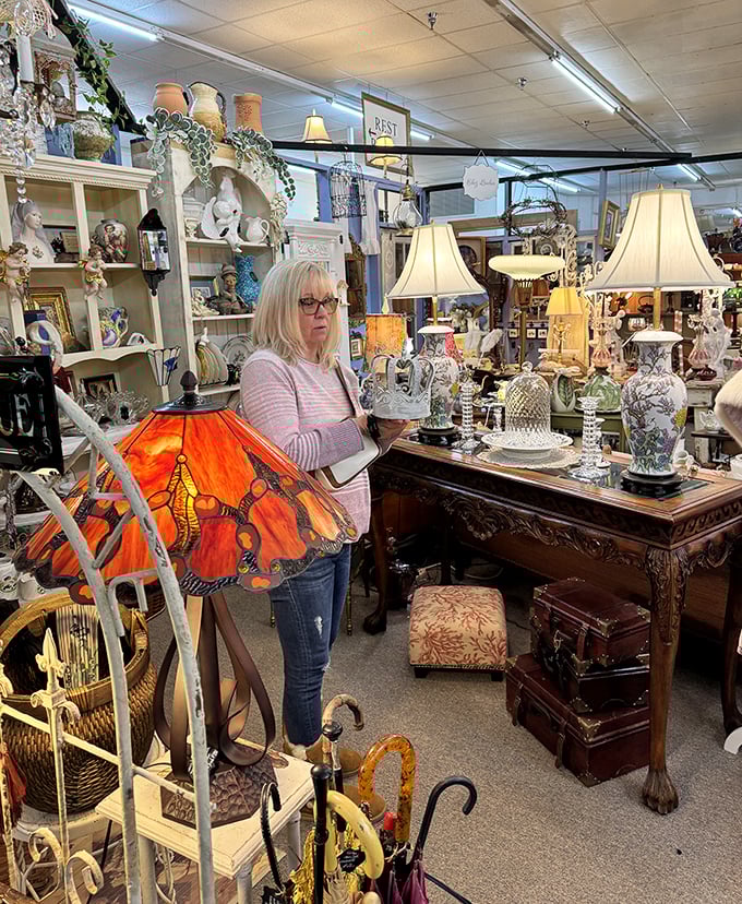 Serious lamp shopping requires serious contemplation. That butterfly shade isn't just lighting a room—it's making a statement about who you are.