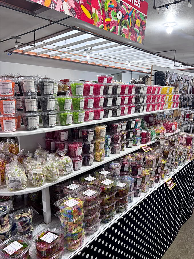 Candy paradise that would make Willy Wonka jealous. These colorful treats aren't just sweets—they're childhood memories packaged in plastic cups.