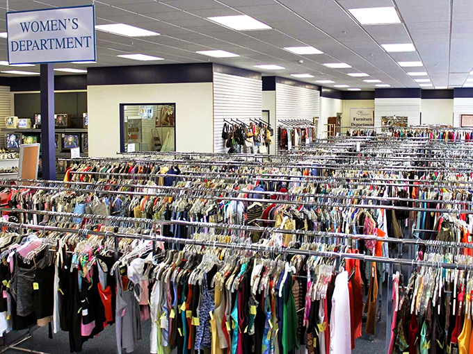 The women's department stretches toward the horizon like a fashionista's dream – endless possibilities without the endless price tags.