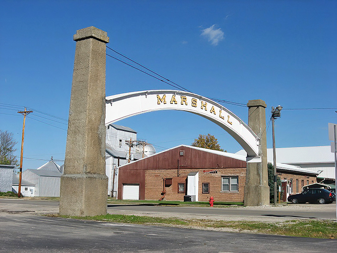 Marshall announces itself with a grand arch spanning Main Street—a gateway to small-town Americana.