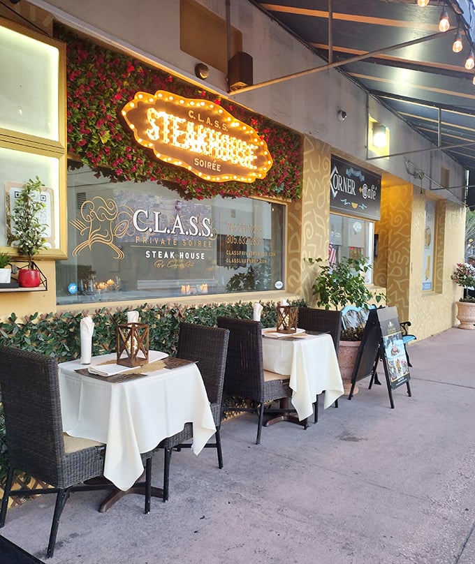 The glowing sign at CLASS is like Vegas for carnivores – what happens at this steakhouse becomes a delicious memory.
