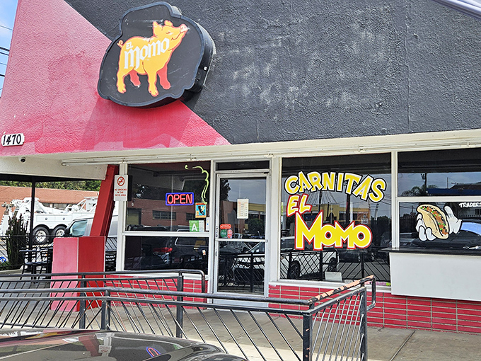 That golden pig sign is basically a bat signal for carnitas lovers across Southern California. Simple outside, spectacular inside—just like the perfect taco.