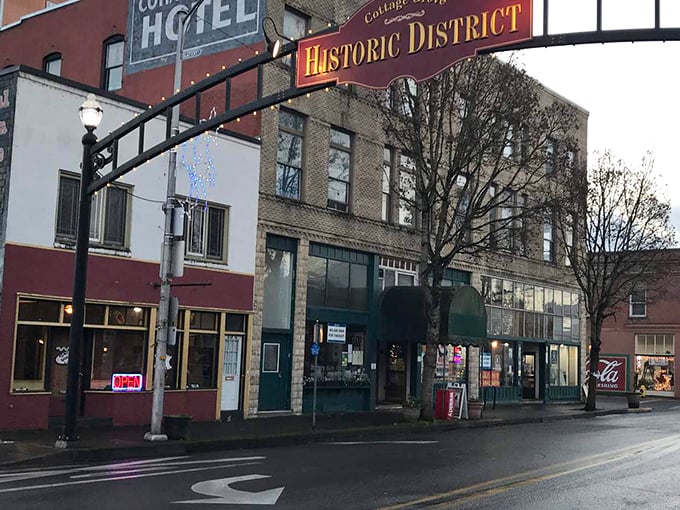 The historic district sign welcomes you to Cottage Grove, where affordable small-town charm comes with a side of nostalgia.