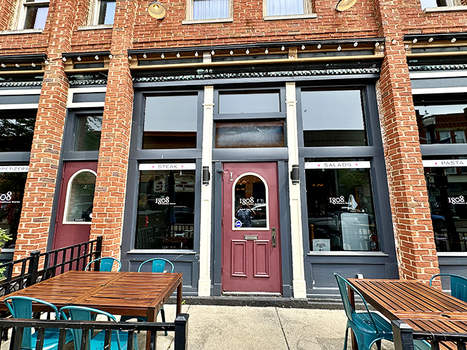 1808 American Bistro's inviting entrance promises the kind of meal that makes you forget to check your phone—possibly the highest modern compliment.