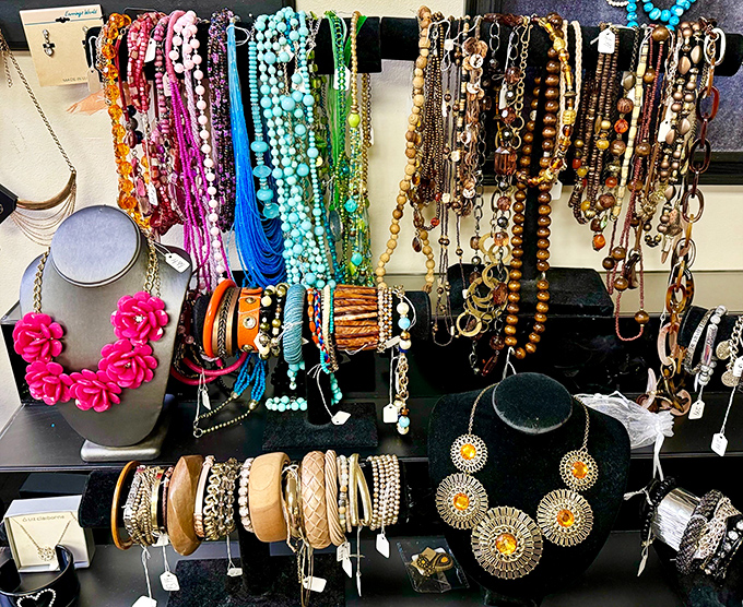 Jewelry displays that sparkle with possibilities, offering accessories to complete any outfit or occasion.