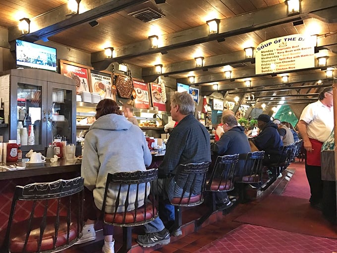 Counter seating: where breakfast voyeurs watch culinary magic happen in real time. The best reality show in town doesn't require a streaming subscription.