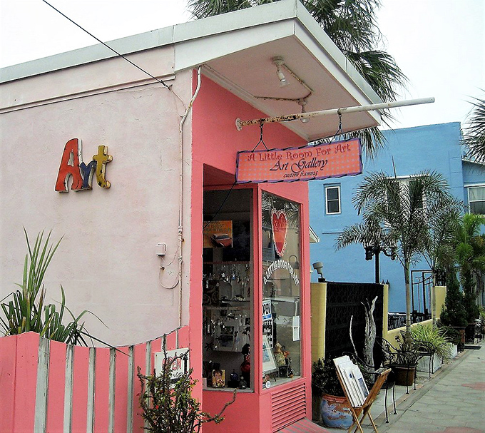 "A Little Room for Art" delivers big on character. This pink storefront gallery proves Florida's creative spirit extends well beyond Mickey Mouse ears.