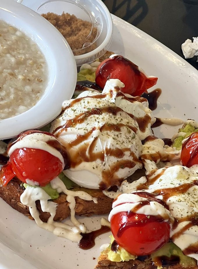 Avocado toast gets the Florida treatment! Fresh tomatoes and poached eggs transform this trendy dish into something worth crossing county lines for.