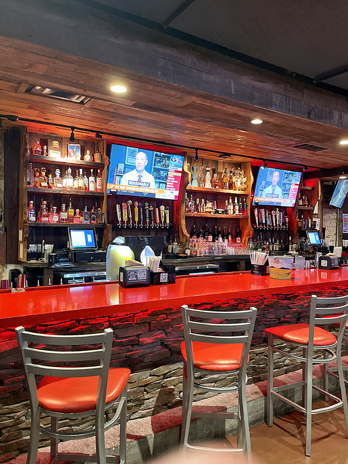A bar that understands the sacred relationship between sports on TV, good bourbon on shelves, and hungry patrons on stools.