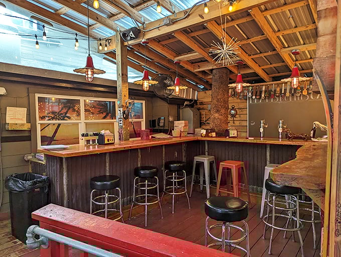 This isn't just a bar—it's a stage where liquid refreshment plays the starring role under those charming red pendant lights.
