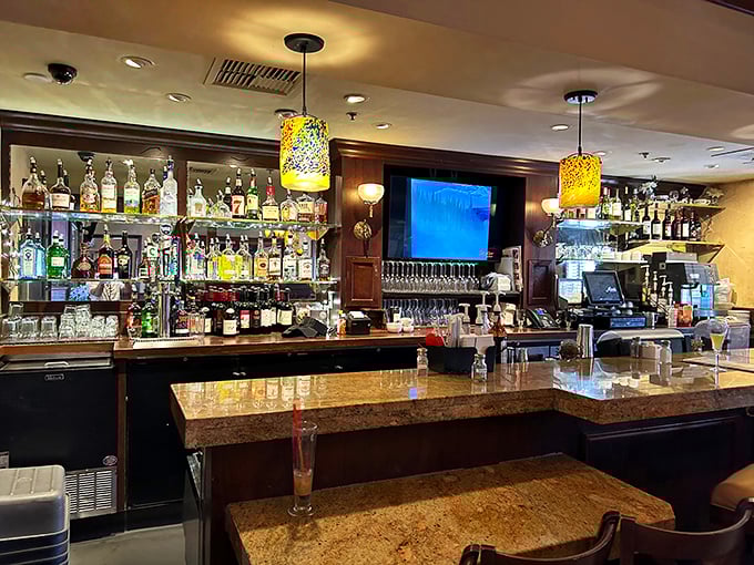 A bar that understands sometimes Tuesday requires a cocktail too. The amber glow of those pendant lights flatters everyone's "I just ordered another round" face.