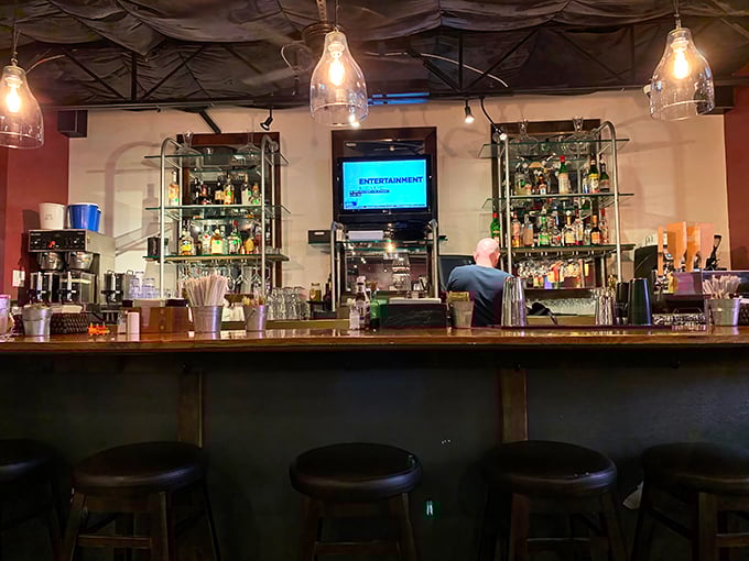 The bar isn't just for evening libations—morning mimosas and Bloody Marys flow freely from this well-stocked breakfast command center.